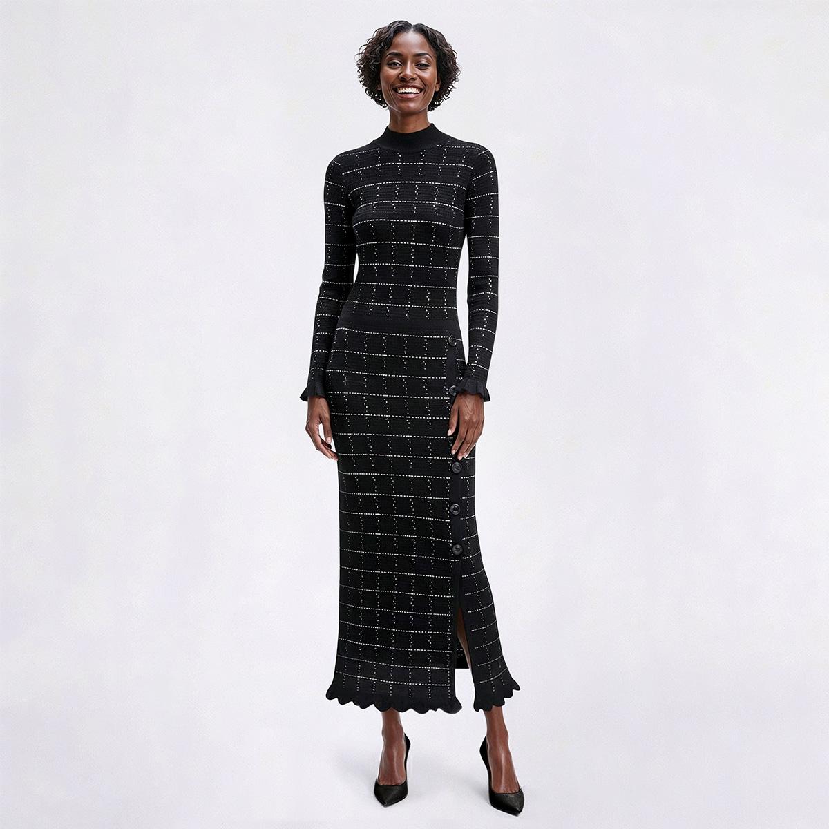 Click here for Womens Studio One Long Sleeve Mock Neck Button Tri... prices